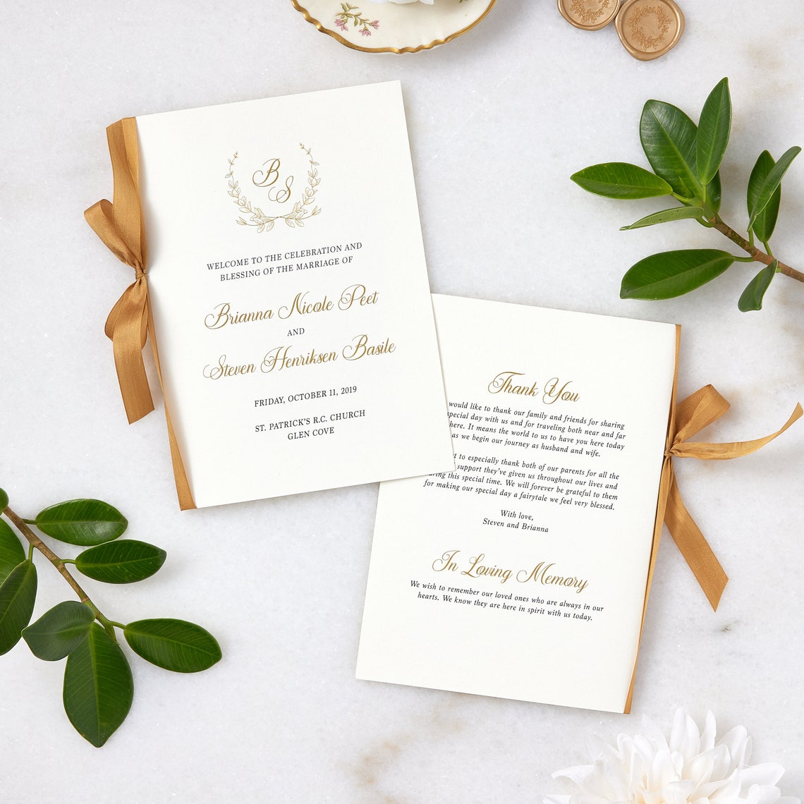 Wedding Program With Gold Silk Ribbon Ivory Folding Program - Etsy