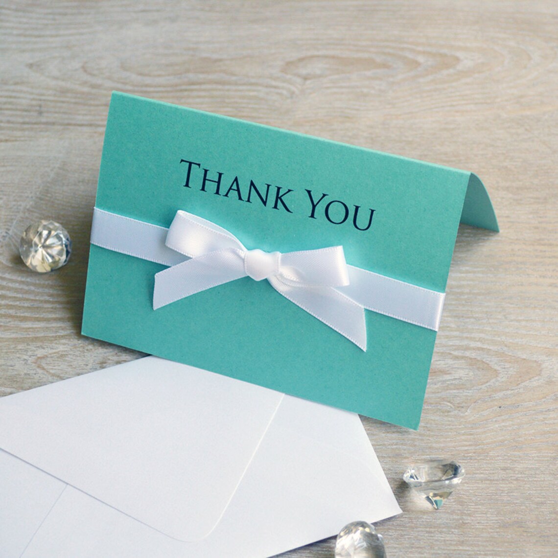 BOW Thank You Cards Pack of 25 Aqua & White Custom Thank | Etsy