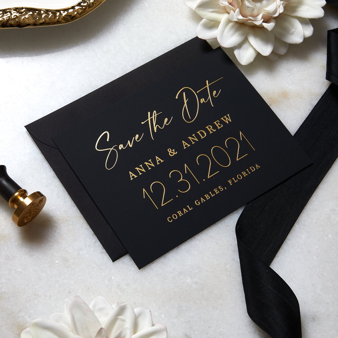 Anna | Foil Stamped Save the Date - Gold Foil Printing on Luxury 2ply ...