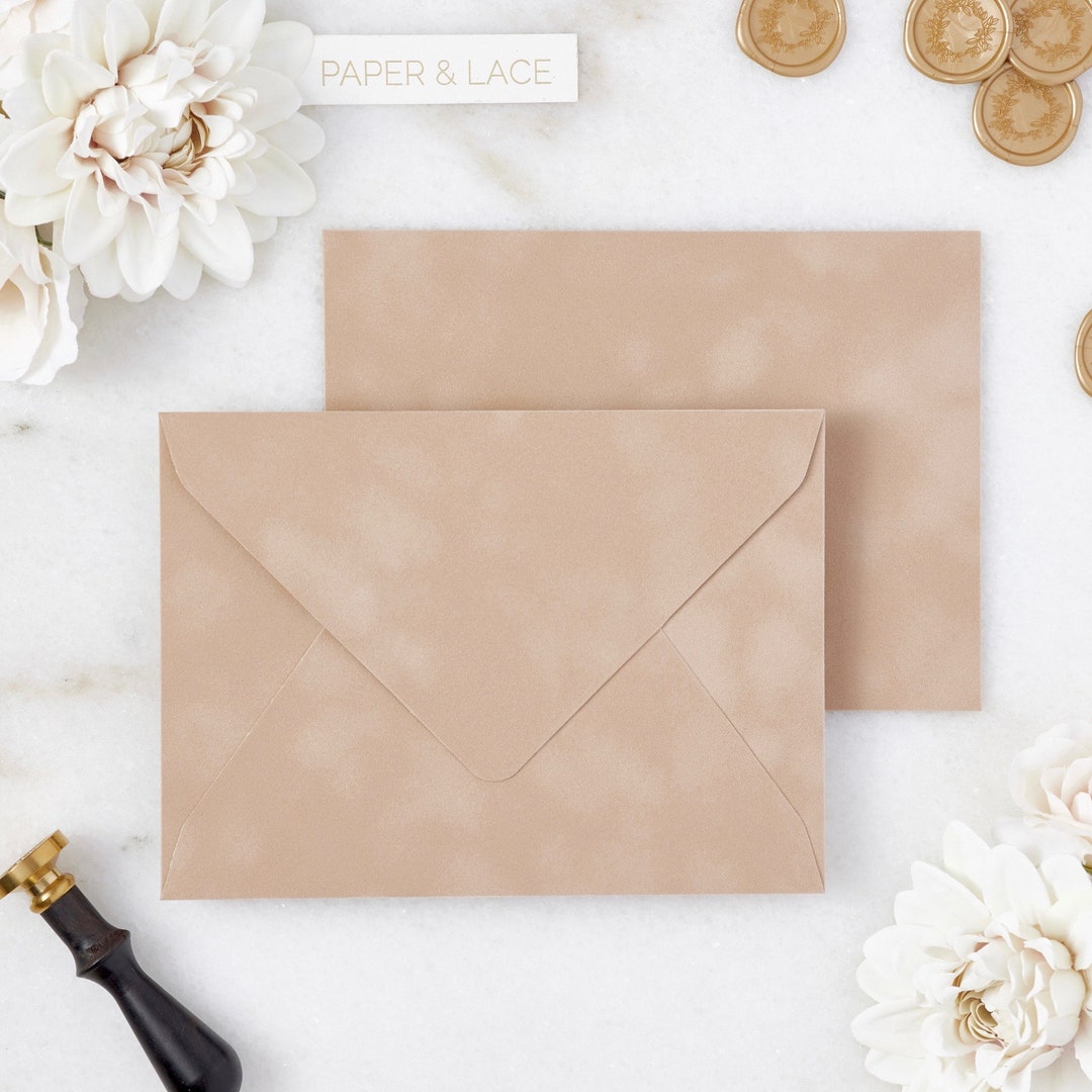Camel Velvet Envelopes - 4bar, A7 or A9 Euro Flap Envelopes - Wedding ...
