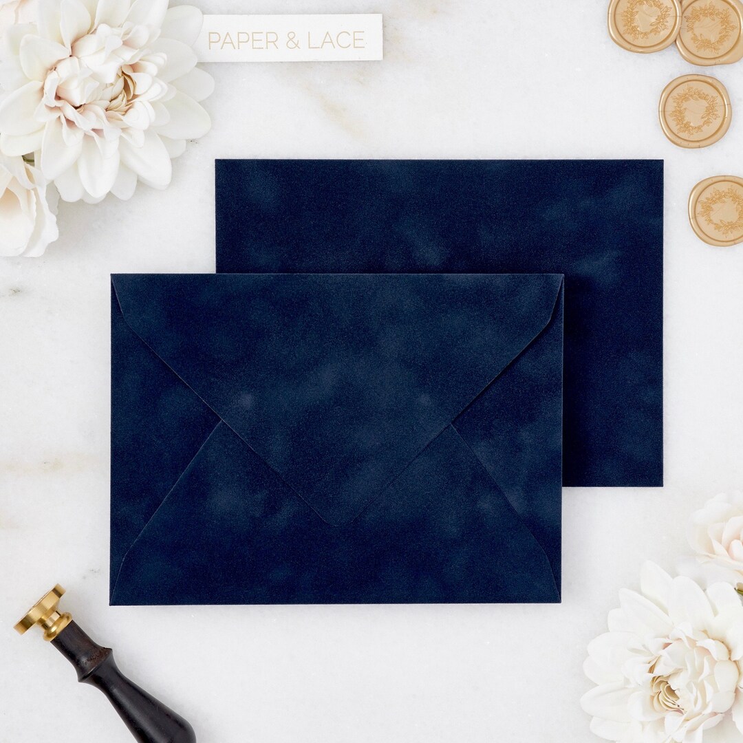 Navy Velvet Envelopes - 4bar, A7 or A9 Euro Flap Envelopes - Wedding ...