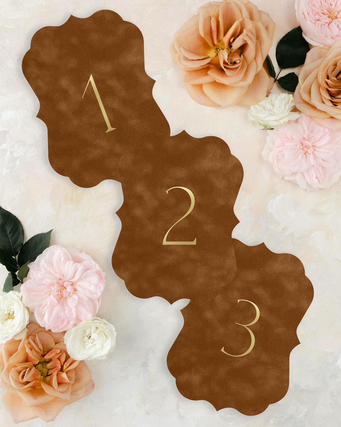Velvet Table Numbers With Gold Foil Print - Bracket Shape - Die Cut ...