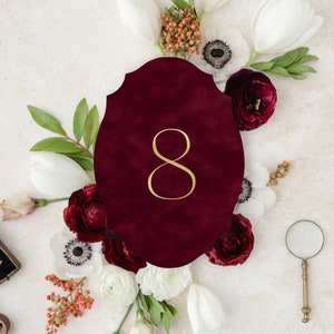 Velvet Table Numbers With Gold Foil - Fancy Oval Shape - Die Cut Table ...