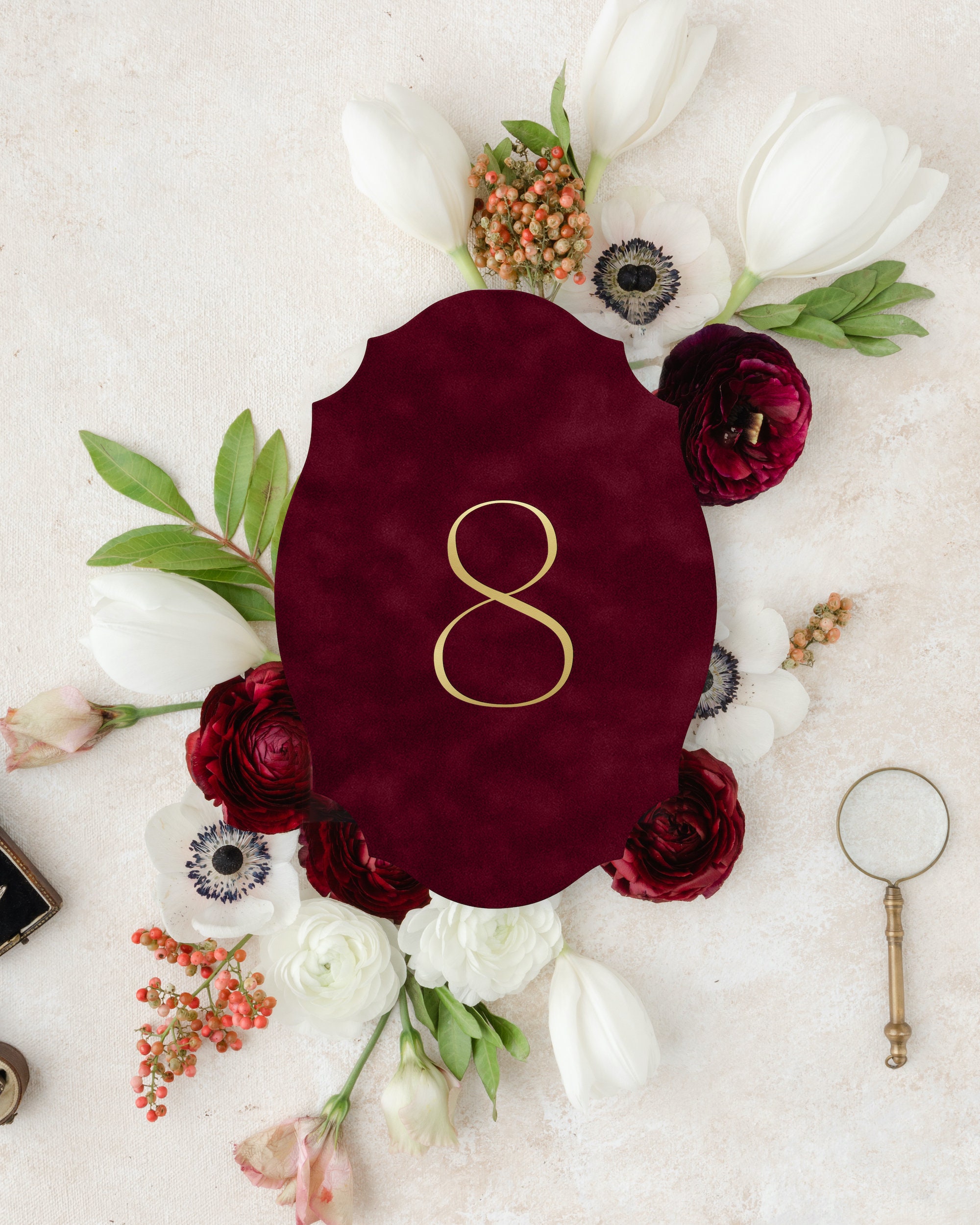 Velvet Table Numbers With Gold Foil - Fancy Oval Shape - Die Cut Table ...