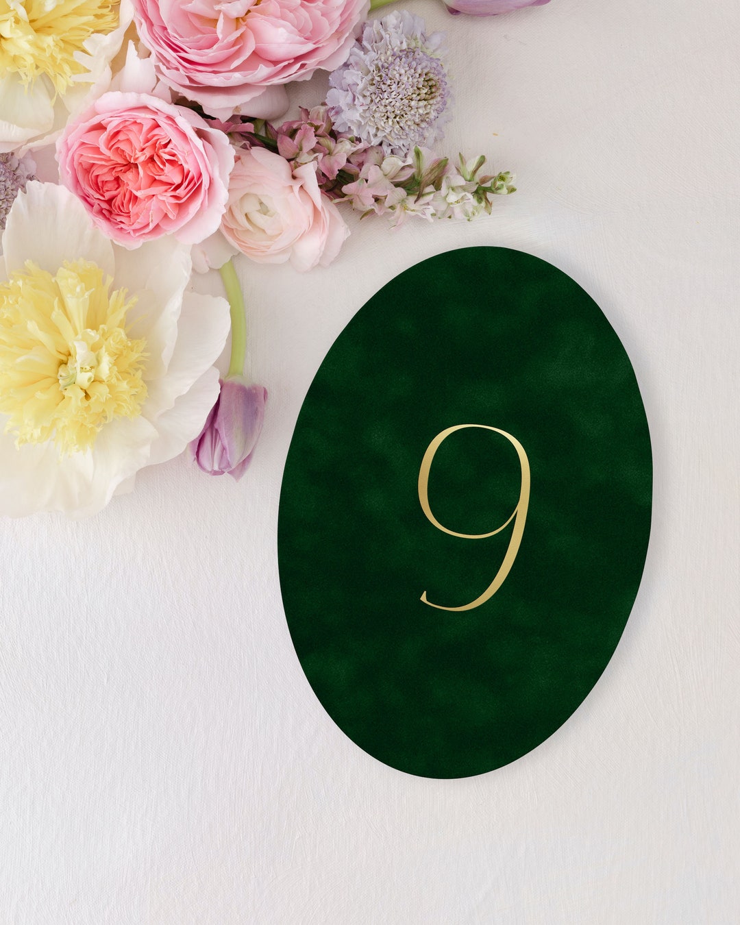 Velvet Table Numbers With Gold Foil Print - Oval Shape - Die Cut Table ...