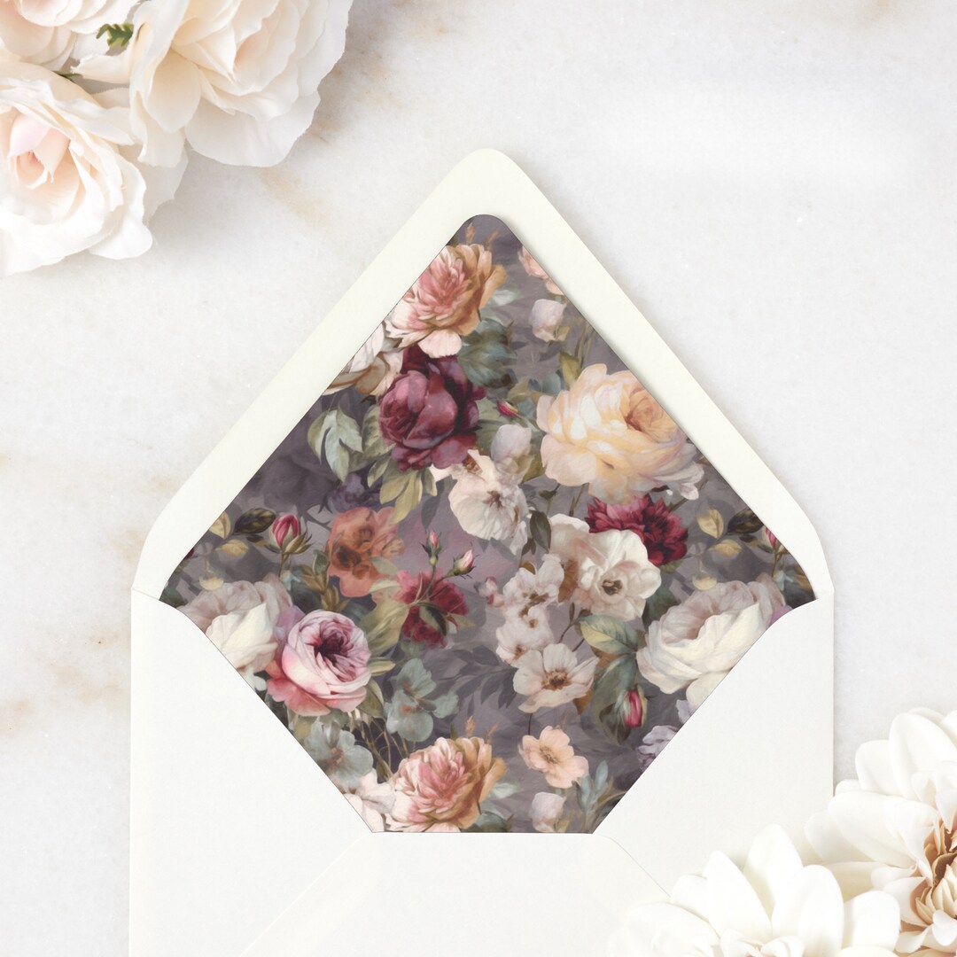 Dusk Florals Envelope Liner - A7 Euro Flap Envelope Liners - Digitally ...