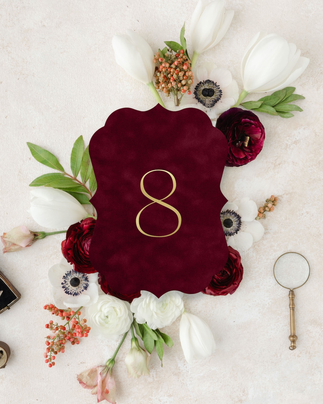 Velvet Table Numbers With Gold Foil Print - Bracket Shape - Die Cut ...