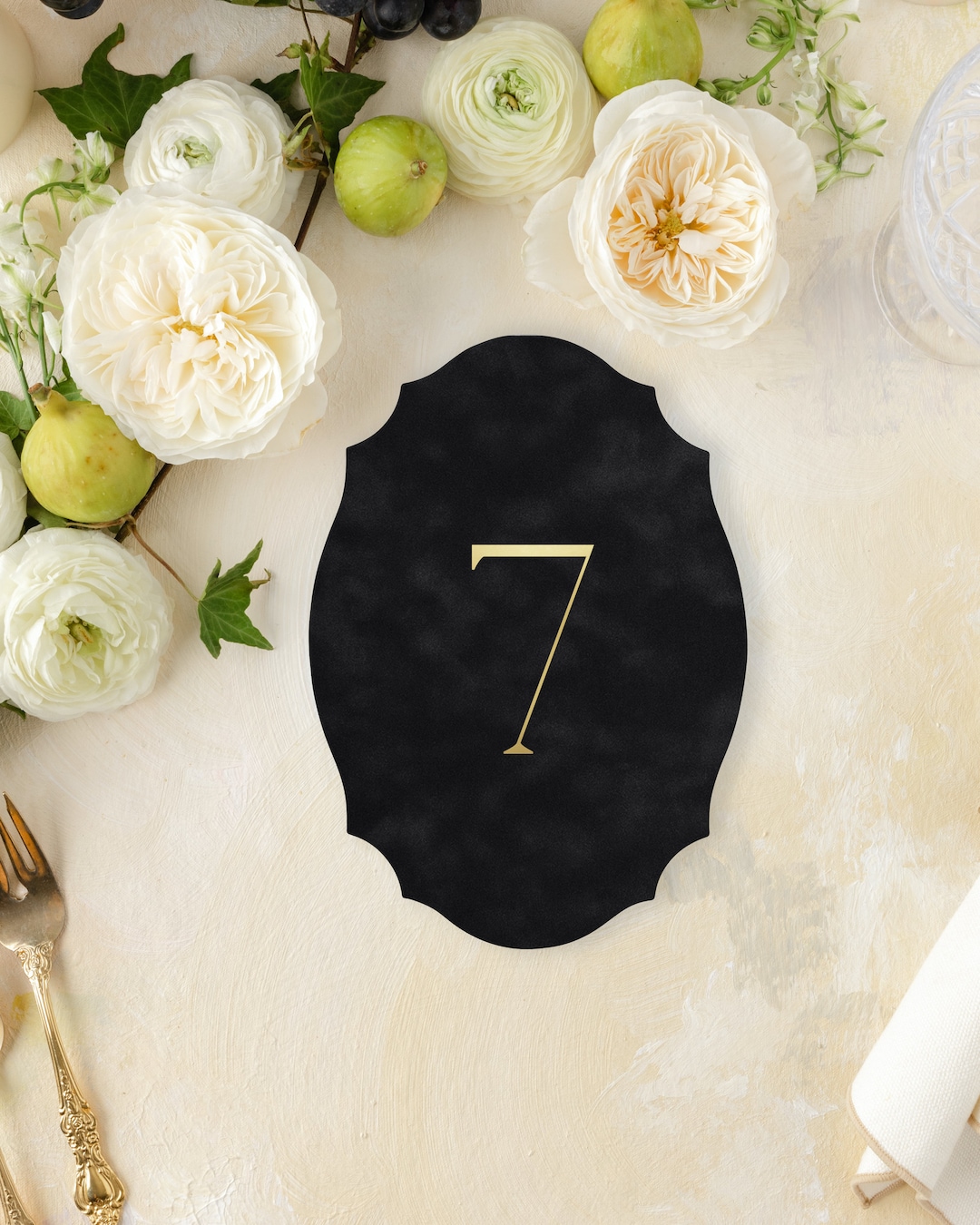 Velvet Table Numbers With Gold Foil - Fancy Oval Shape - Die Cut Table ...