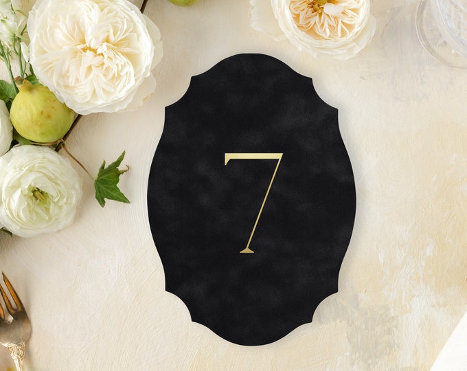 Velvet Table Numbers With Gold Foil - Fancy Oval Shape - Die Cut Table ...