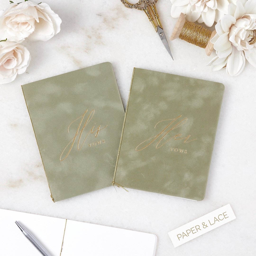 Sage Green Velvet Vow Books With Gold or Silver Foil for Wedding ...