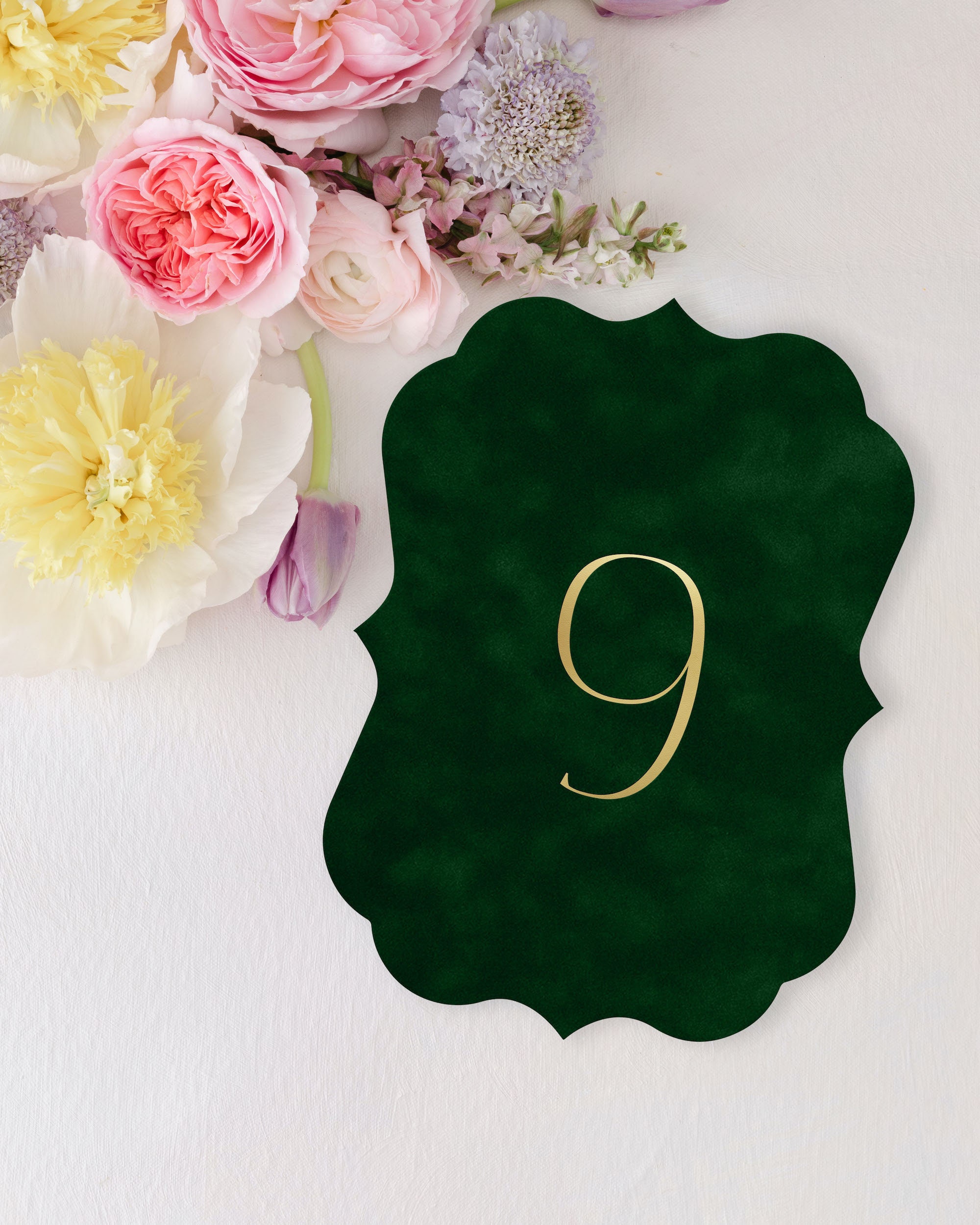 Velvet Table Numbers With Gold Foil Print - Bracket Shape - Die Cut ...