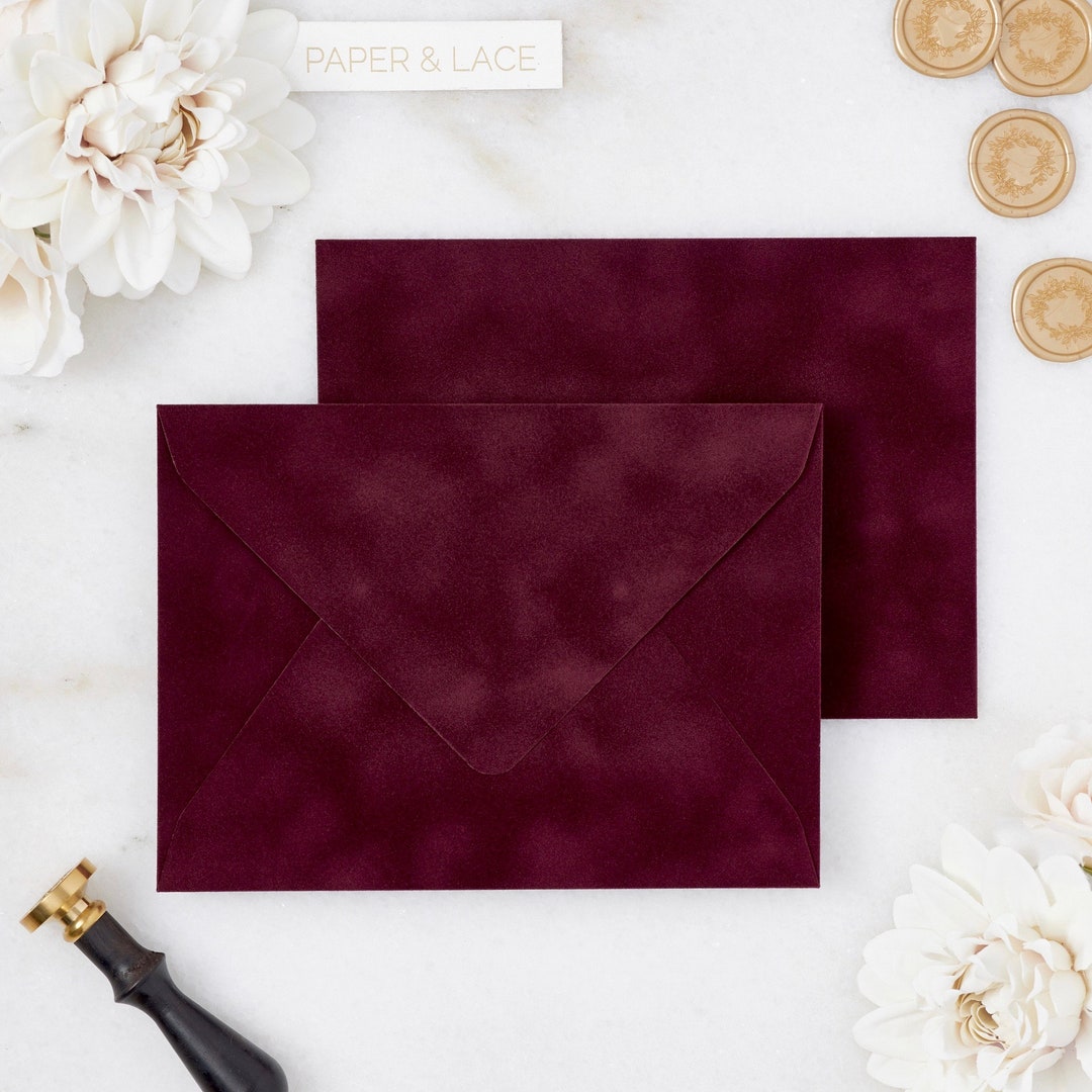 Wine Velvet Envelopes - 4bar, A7 or A9 Euro Flap Envelopes - Suede ...