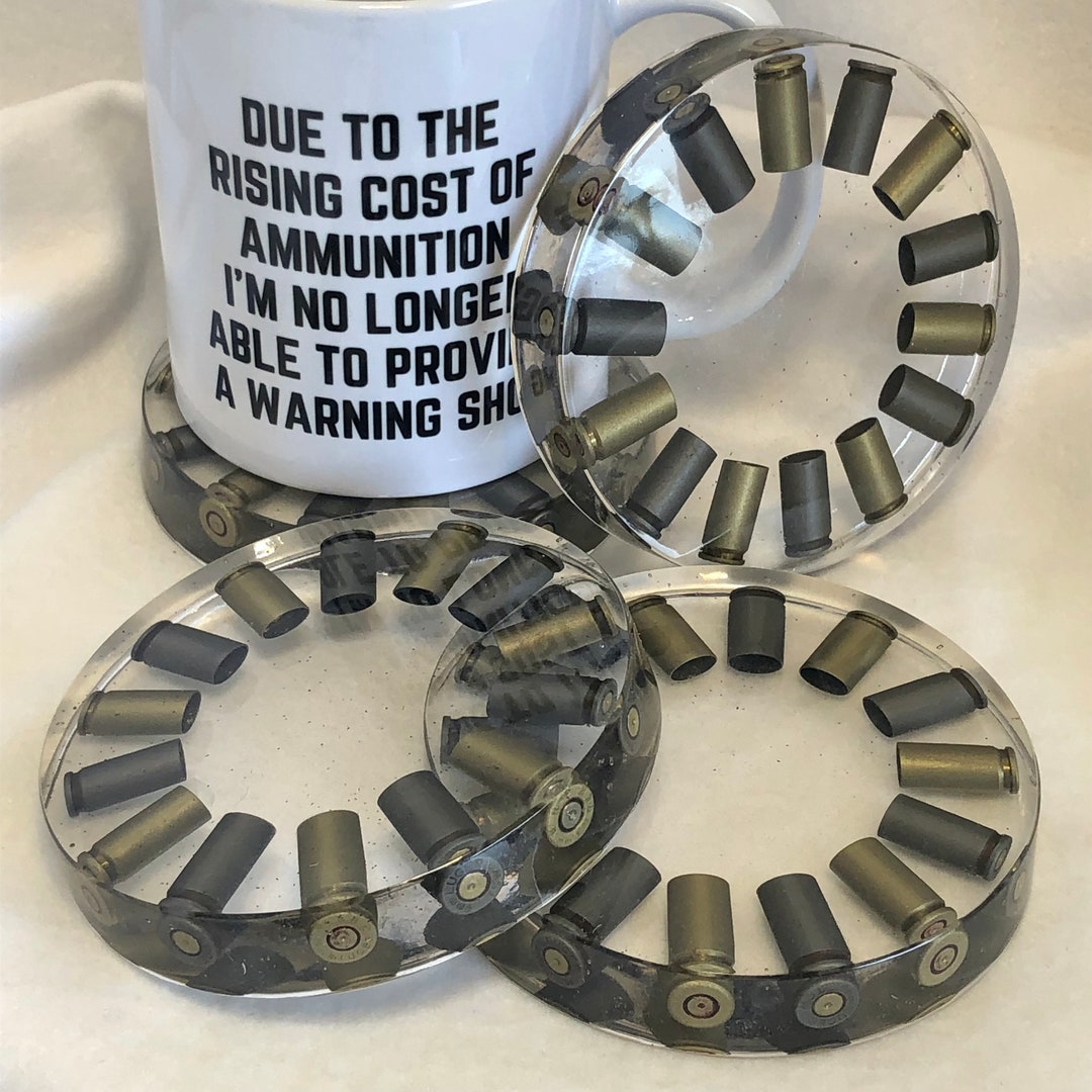 4 Resin Art Shell Casing Coasters-set of 4-brass & Steel Combo-ammo ...