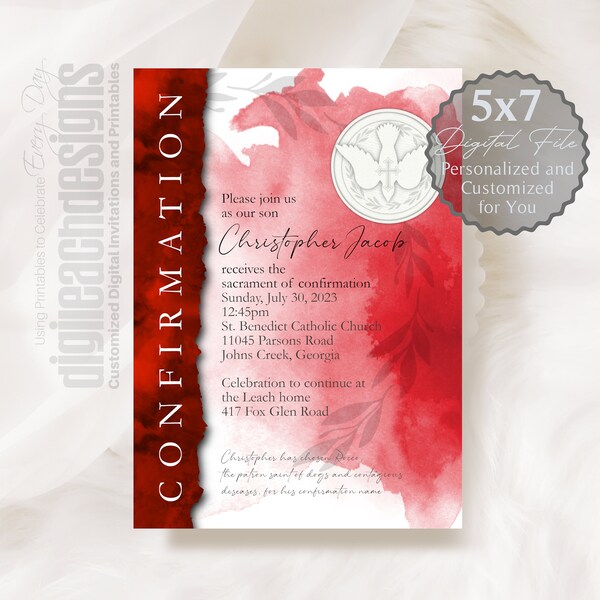 Catholic Boy Confirmation Invitation Red - Etsy