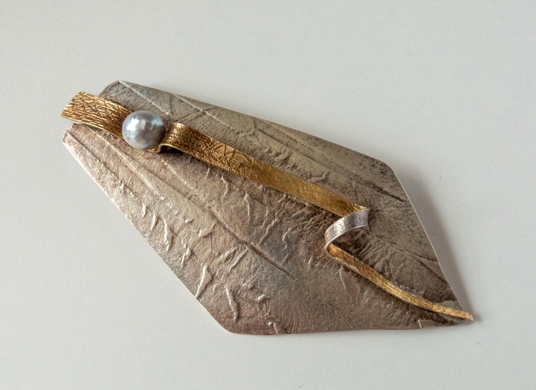 Vintage Modernist Brooch – Mixed Metal With Pearl – Studio Artist ...