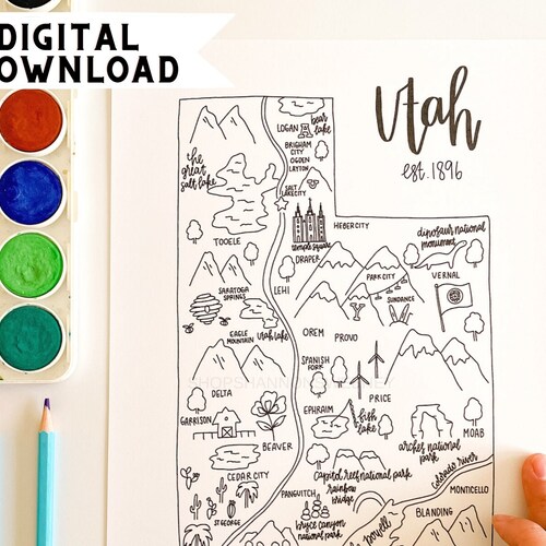 State of Utah Coloring Page DIGITAL DOWNLOAD Digital Coloring - Etsy