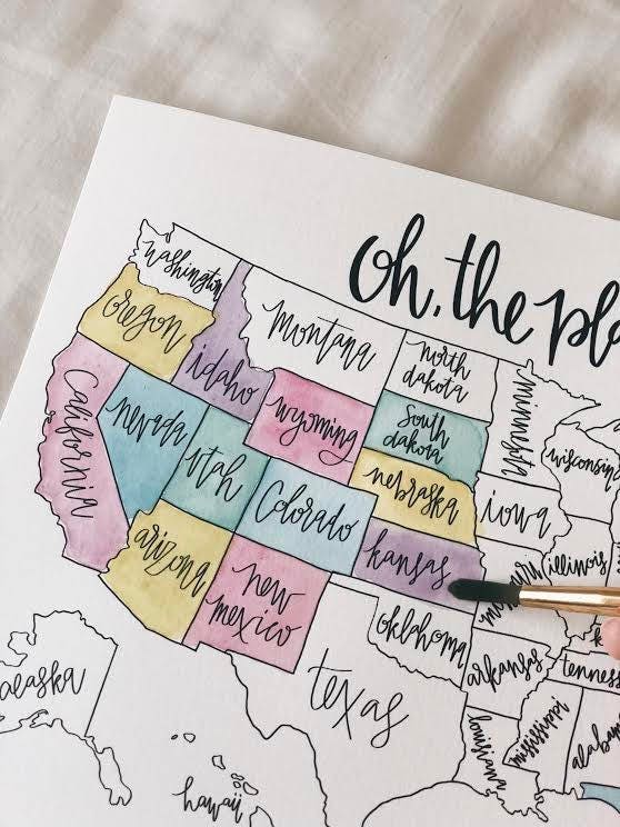 USA Color in Map Print+free SHIPPING, United States Map, Color Map ...