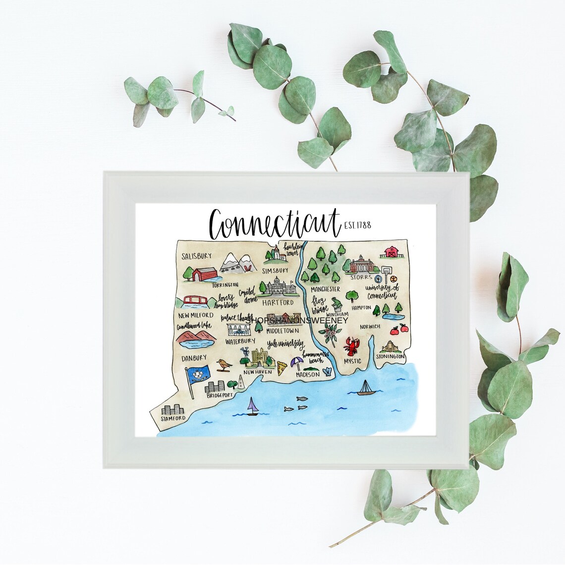Connecticut State Illustrated Watercolor Map-digital Print | Etsy