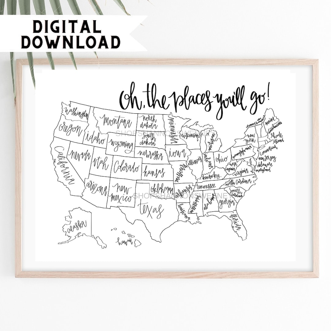 USA Color in Map Digital Download, United States Map, Color in Map ...
