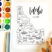 State of Idaho Coloring Page DIGITAL DOWNLOAD Idaho Illustrated Map ...