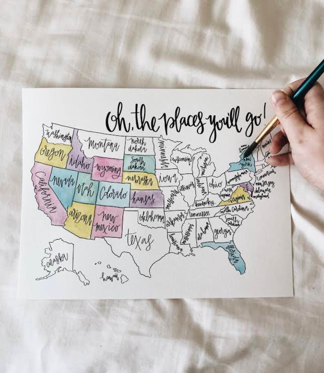 USA Color in Map Digital Print+free SHIPPING, United States Map, Color ...