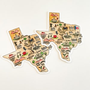 Texas State Illustrated Map Sticker- Laptop Sticker, Watercolor Sticker ...