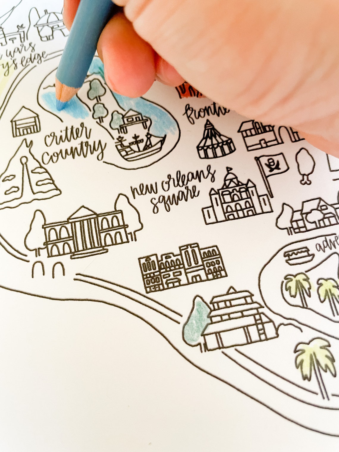 Disneyland Map Coloring Page DIGITAL DOWNLOAD- Disneyland Print Out ...