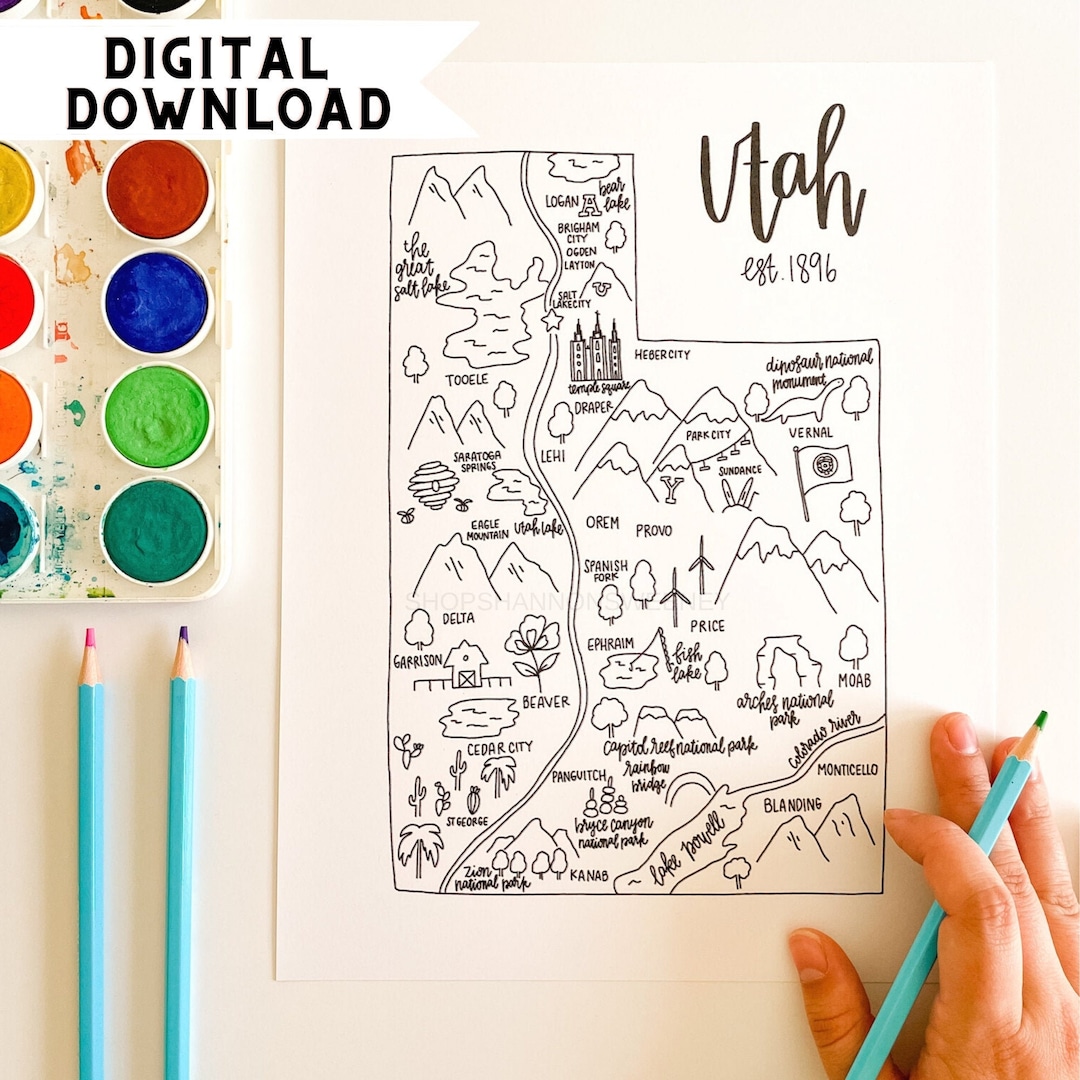 State of Utah Coloring Page DIGITAL DOWNLOAD- Digital Coloring Page ...