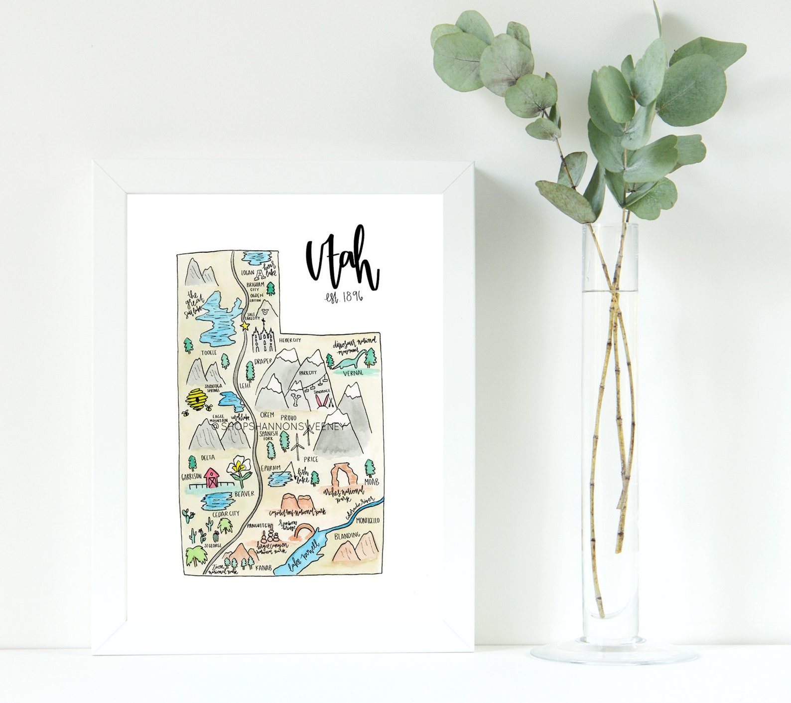 Watercolor Map of Utah Digital Print+ FREE SHIPPING Utah Map, Utah ...