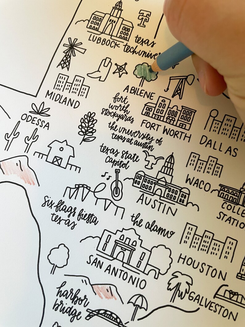 State of Texas Coloring Page DIGITAL DOWNLOAD- Digital Coloring Page ...