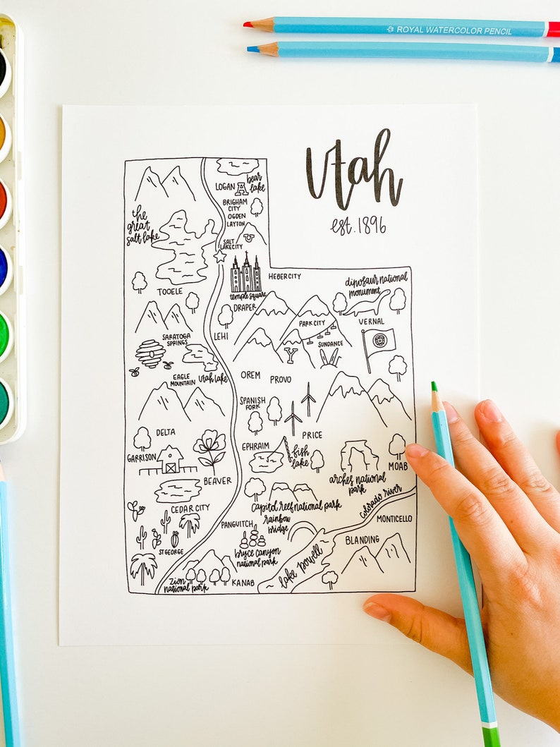 State of Utah Coloring Page DIGITAL DOWNLOAD- Digital Coloring Page ...
