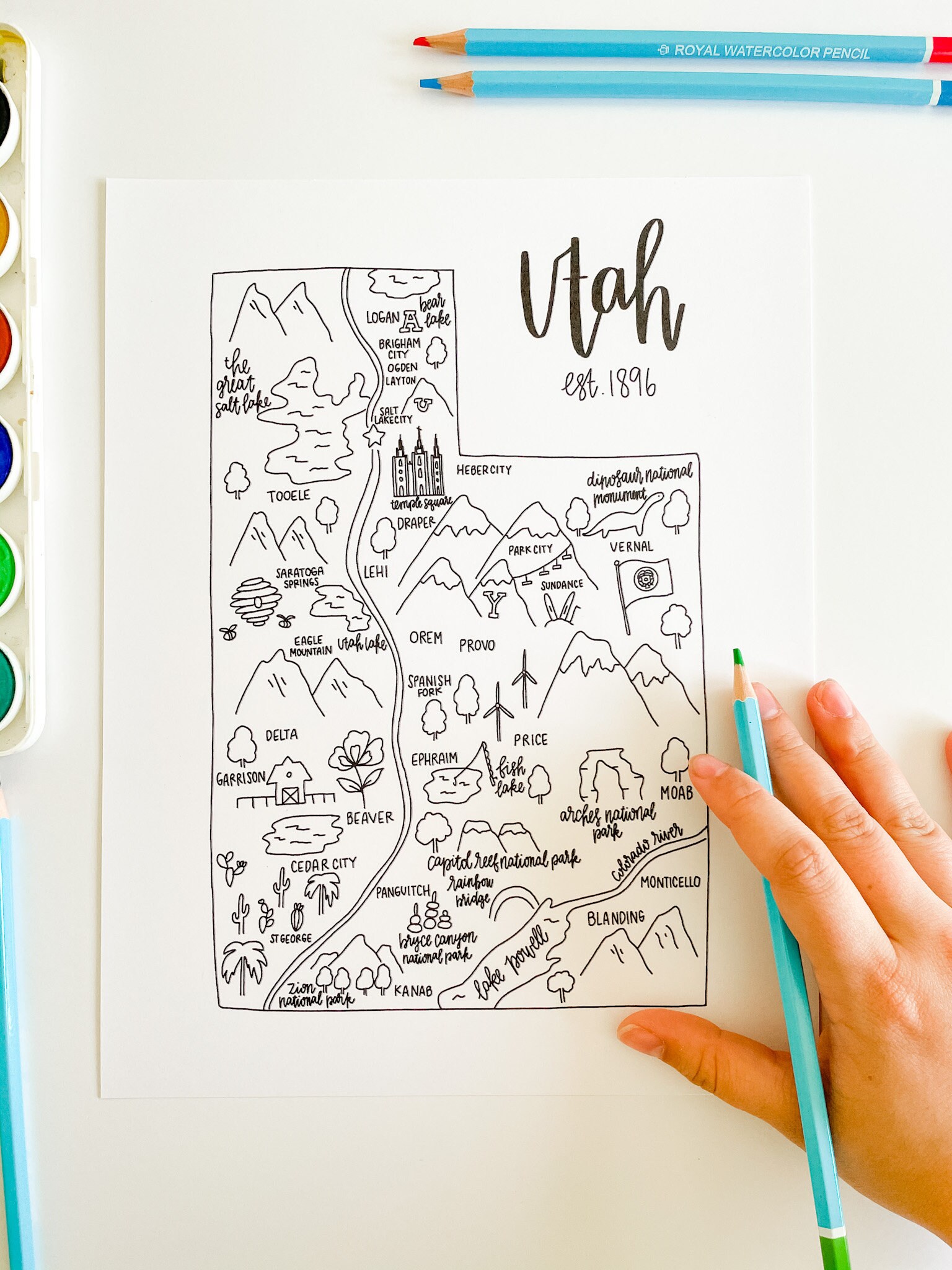 State of Utah Coloring Page DIGITAL DOWNLOAD Digital Coloring - Etsy