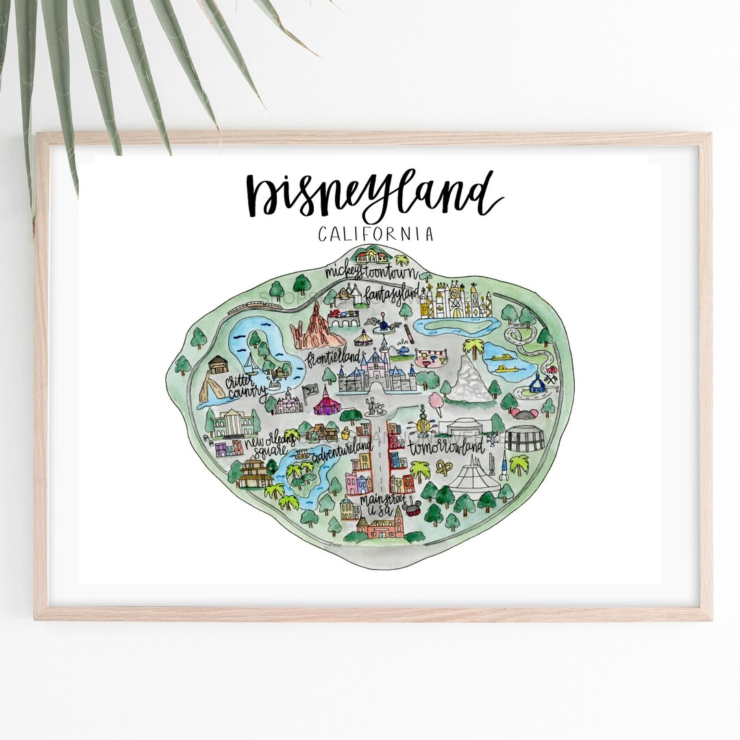 Classic Disneyland Illustrated Watercolor Map Print+free SHIPPING ...