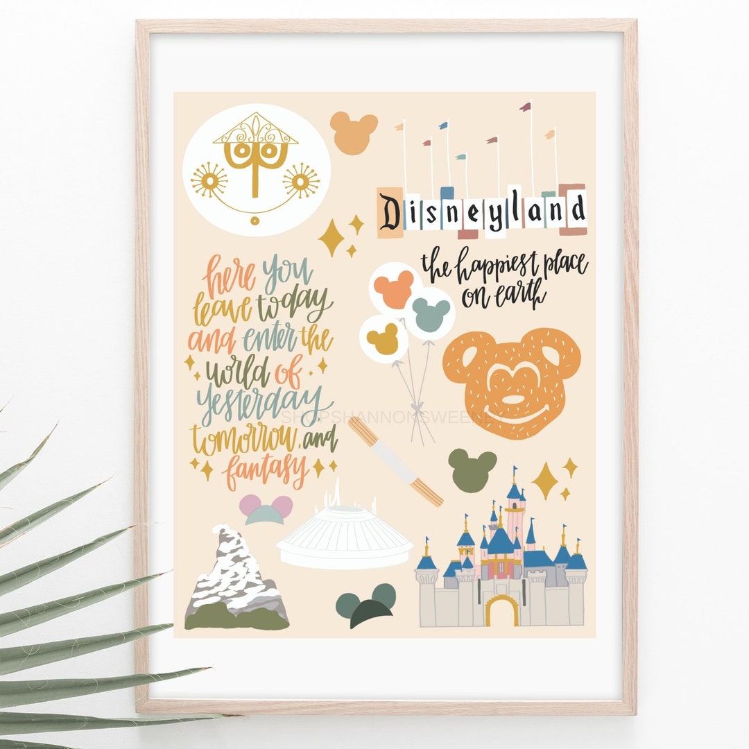 Disneyland Illustrations Digital Print+free SHIPPING, Disneyland ...