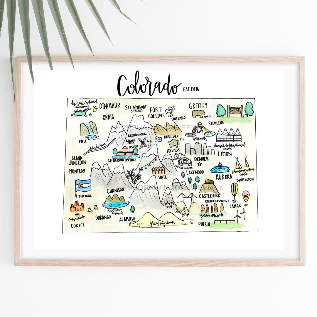 Colorado State Map Digital Print- Watercolor Illustrated Map+free ...