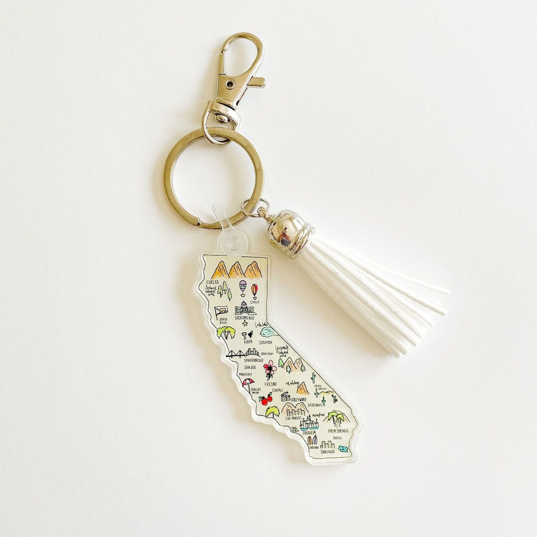 California Illustrated State Map Keychain+ Free Shipping- California ...