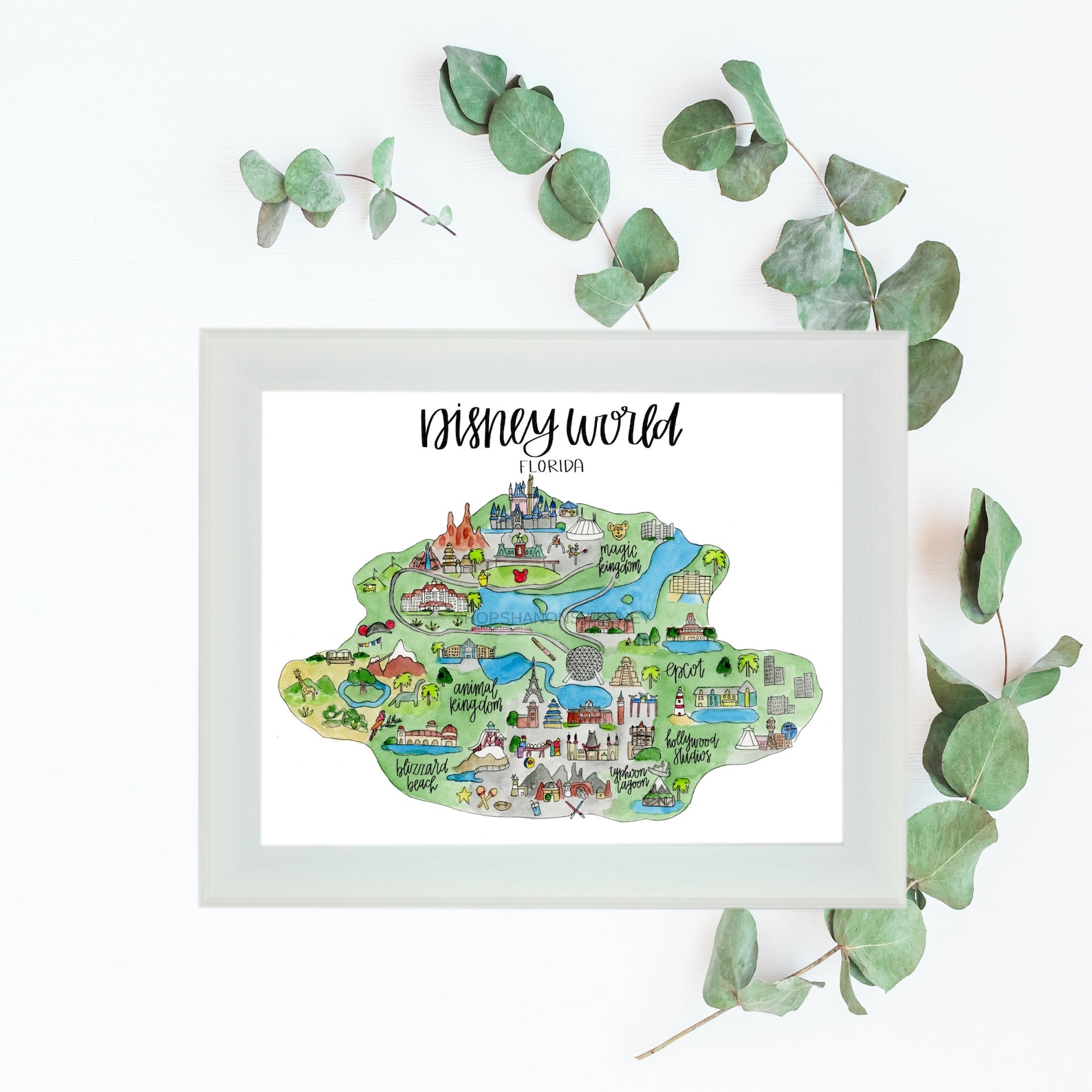 Disney World Watercolor Illustrated Map Print + FREE SHIPPING ...