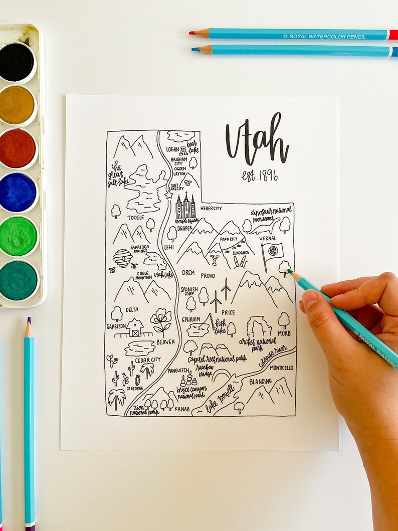 State of Utah Coloring Page DIGITAL DOWNLOAD- Digital Coloring Page ...