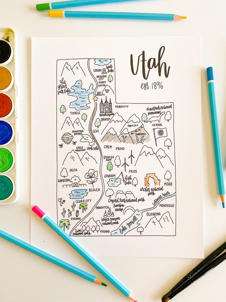 State of Utah Coloring Page DIGITAL DOWNLOAD- Digital Coloring Page ...