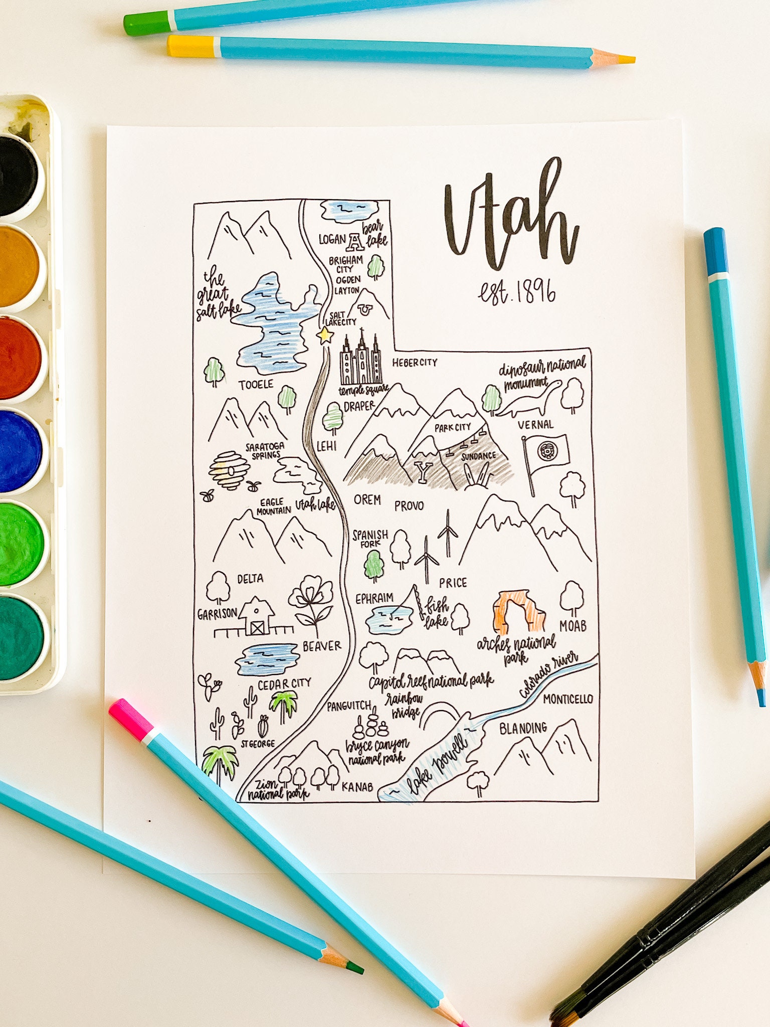 State of Utah Coloring Page DIGITAL DOWNLOAD Digital Coloring - Etsy