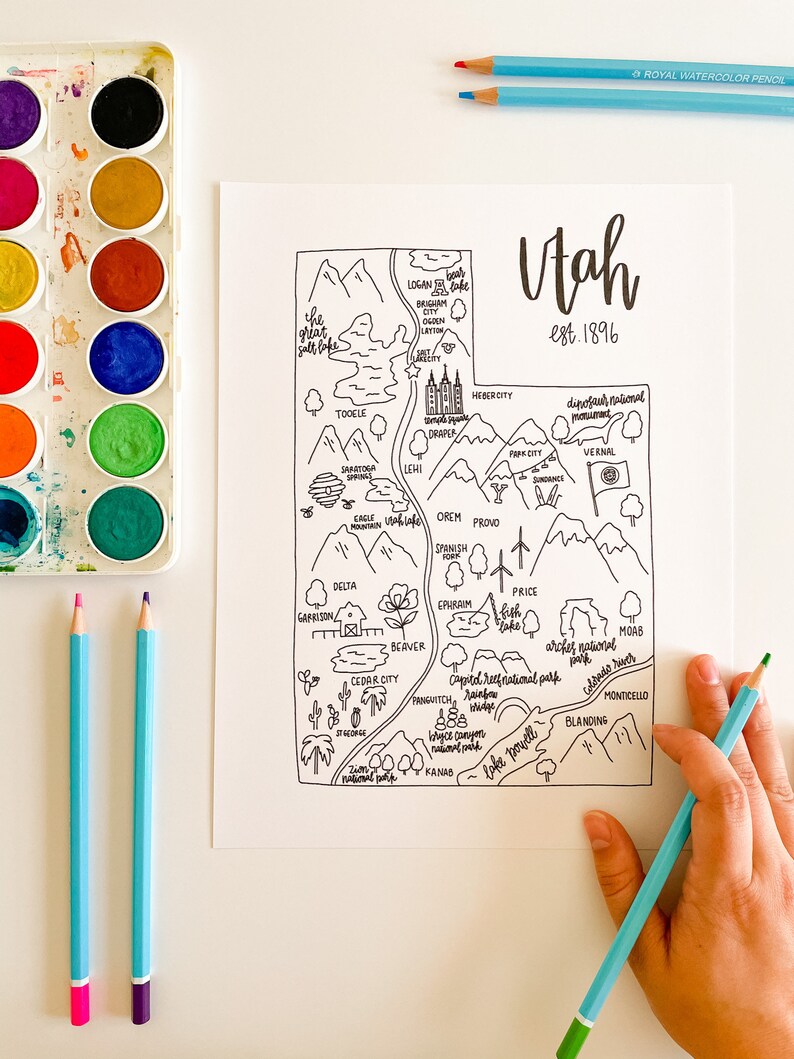 State of Utah Coloring Page DIGITAL DOWNLOAD- Digital Coloring Page ...