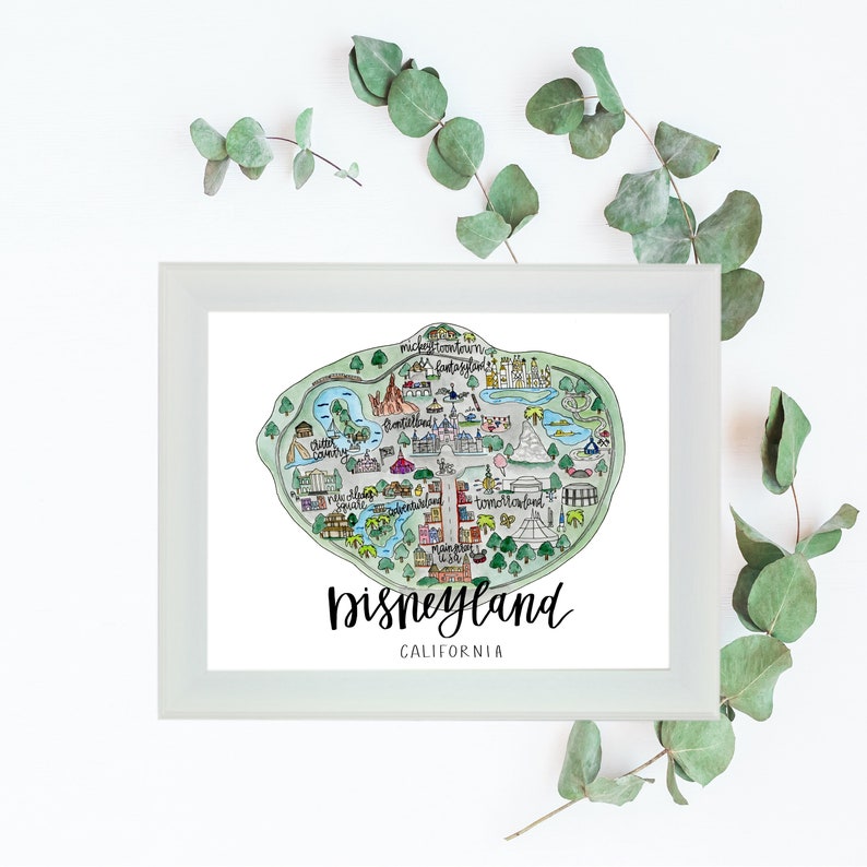 Classic Disneyland Illustrated Watercolor Map Printfree - Etsy