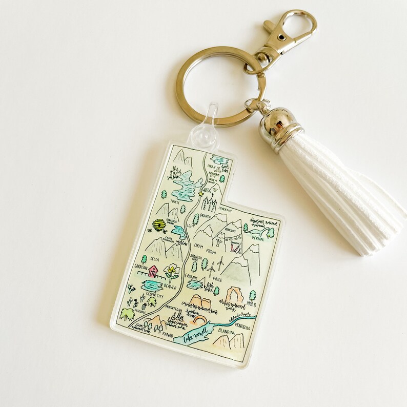 Utah Illustrated Watercolor Map Keychain FREE SHIPPING Utah - Etsy