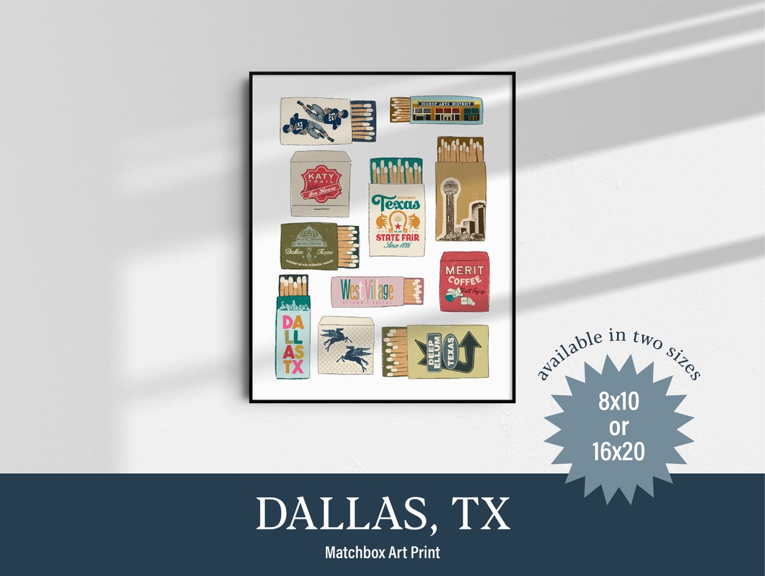 DALLAS, TEXAS Matchbook Style 8x10 or 16x20 High-quality Art Print - Etsy