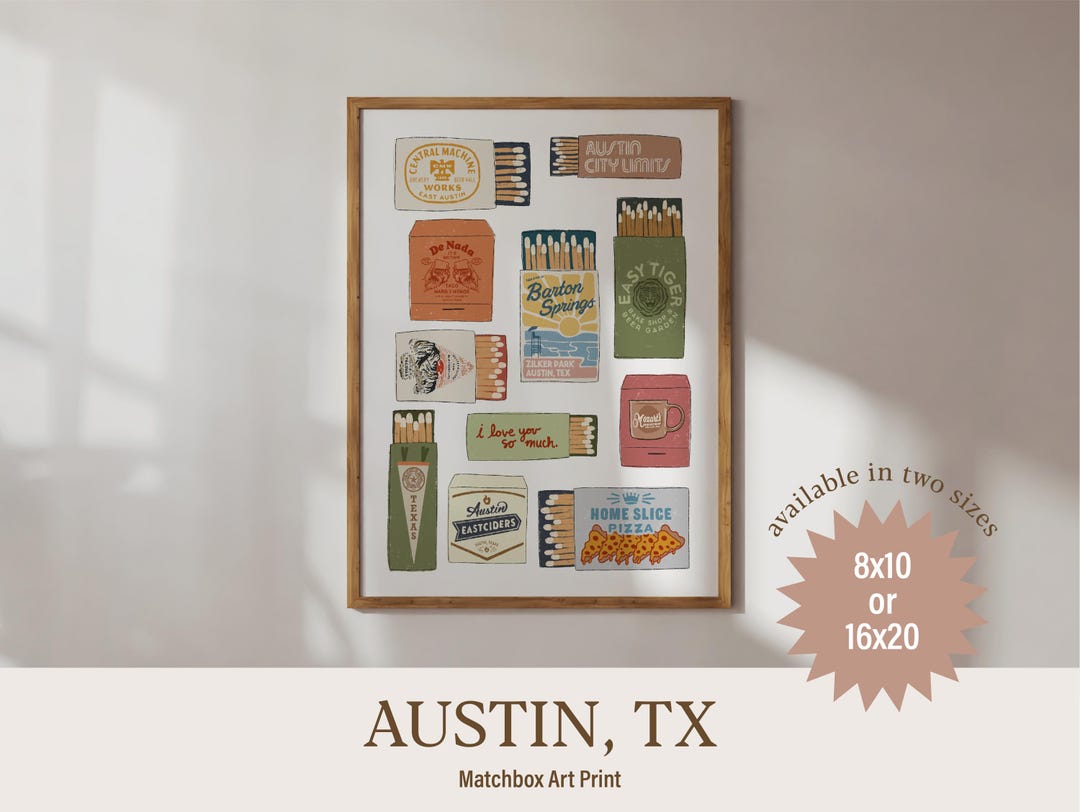 AUSTIN, TEXAS Matchbook Style 8x10 or 16x20 High-quality Art Print - Etsy