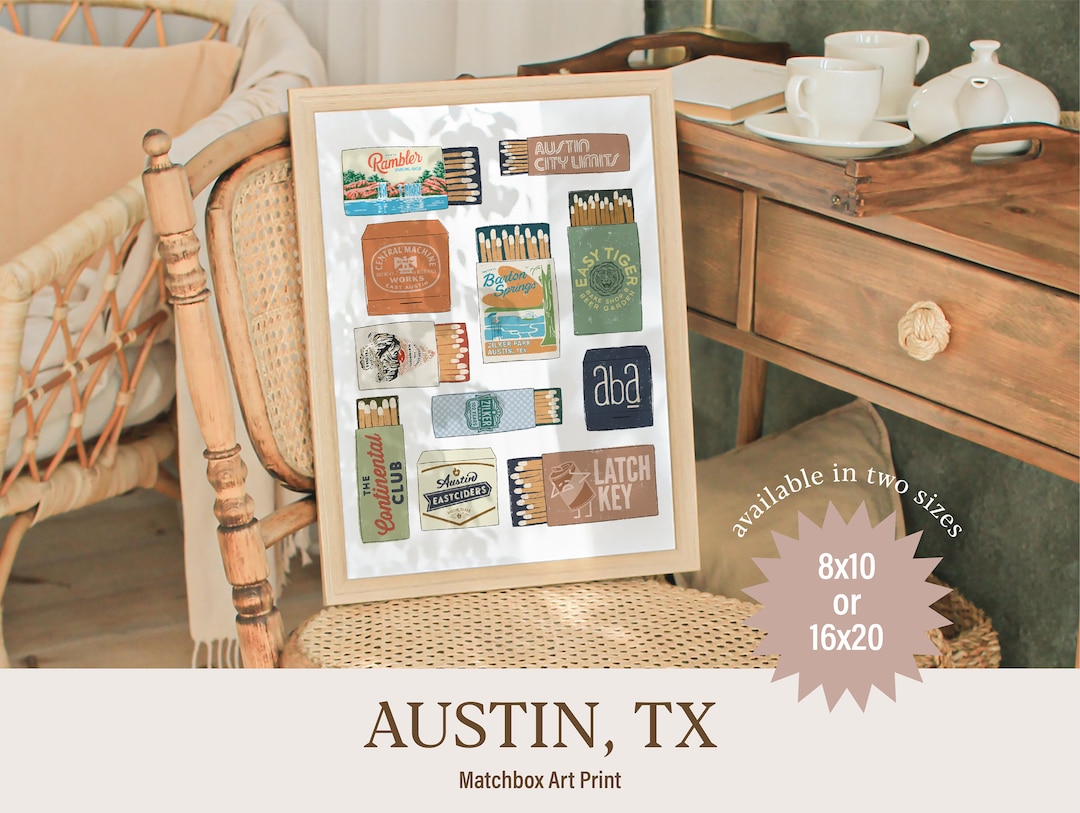 AUSTIN, TEXAS Matchbook Style 8x10 or 16x20 High-quality Art Print - Etsy