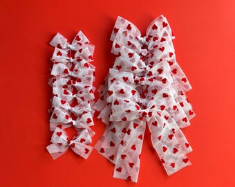 Love Heart Hair Bows, Red and Pink Pigtail Bows - Etsy