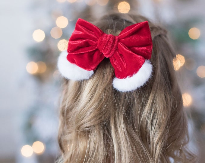 Santa Hair Bow, Red Velvet Hair Bow, Velvet Christmas Bows, Pictures ...
