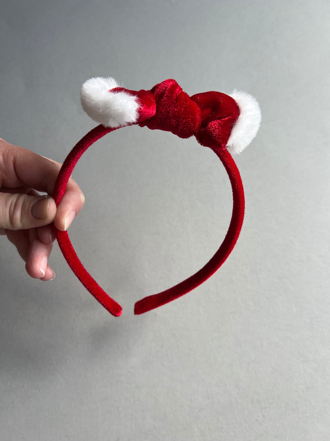 Santa Headband, Velvet Headband, Red Velvet Headband, Santa Bow ...