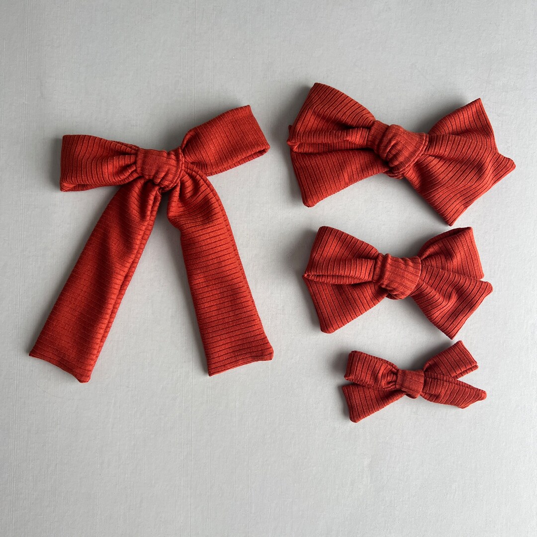 Burnt Orange Hair Bow, Rib Knit Bows, 4 Bow Sizes, School Girl Bows ...